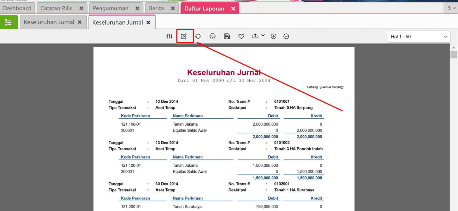 Merubah Tampilan Laporan Keseluruhan Jurnal Accurate Online